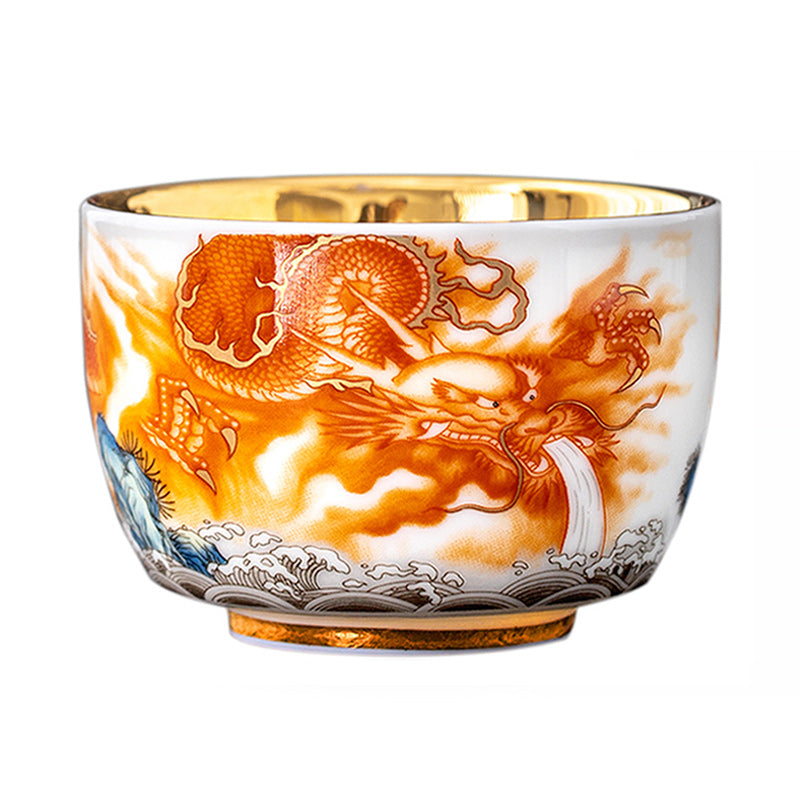 Auspicious Dragon (Glossy) Mutton Fat Jade Porcelain Tea Cup