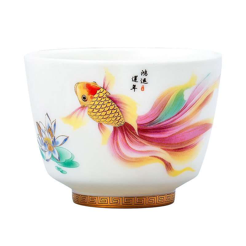 Goldfish Mutton Fat Jade Porcelain Tea Cup
