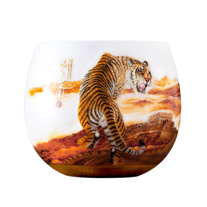 Howling Tiger Mutton Fat Jade Porcelain Tea Cup