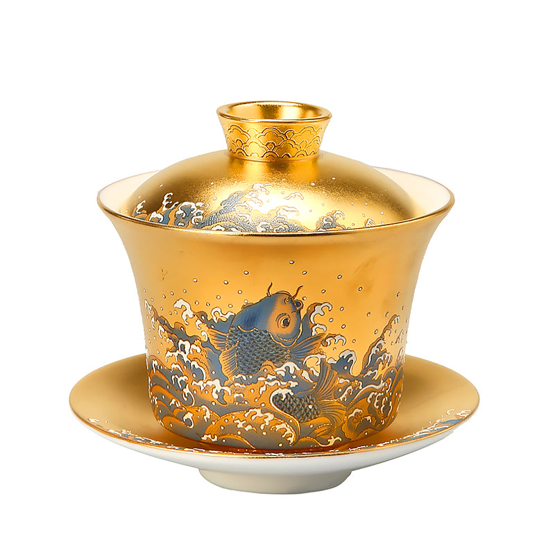 Carp Leaping Mutton Fat Jade Porcelain Gaiwan