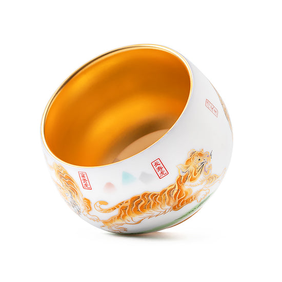 Majestic Tiger Mutton Fat Jade Porcelain Tea Cup