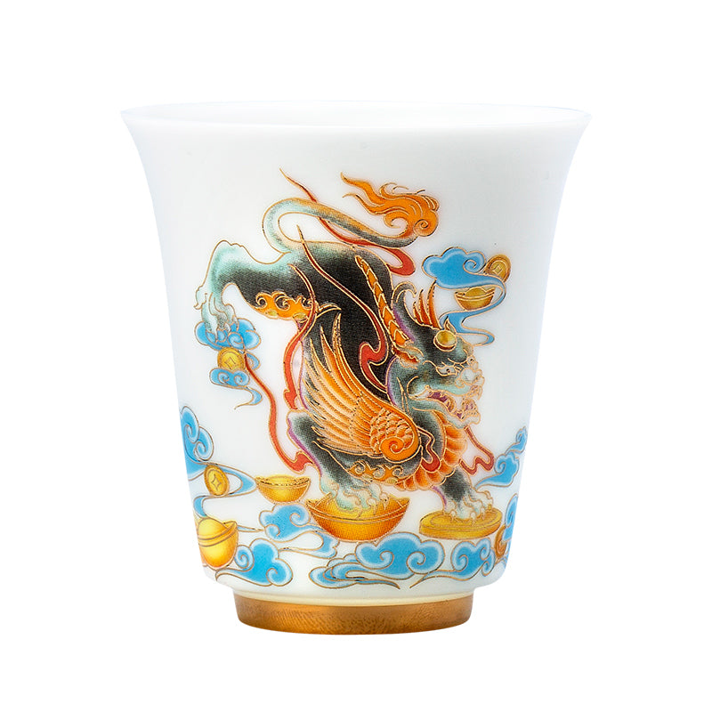 Mythical Pixiu Mutton Fat Jade Porcelain Tea Cup