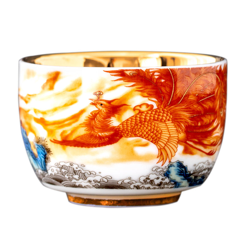 Auspicious Phoenix (Glossy) Mutton Fat Jade Porcelain Tea Cup